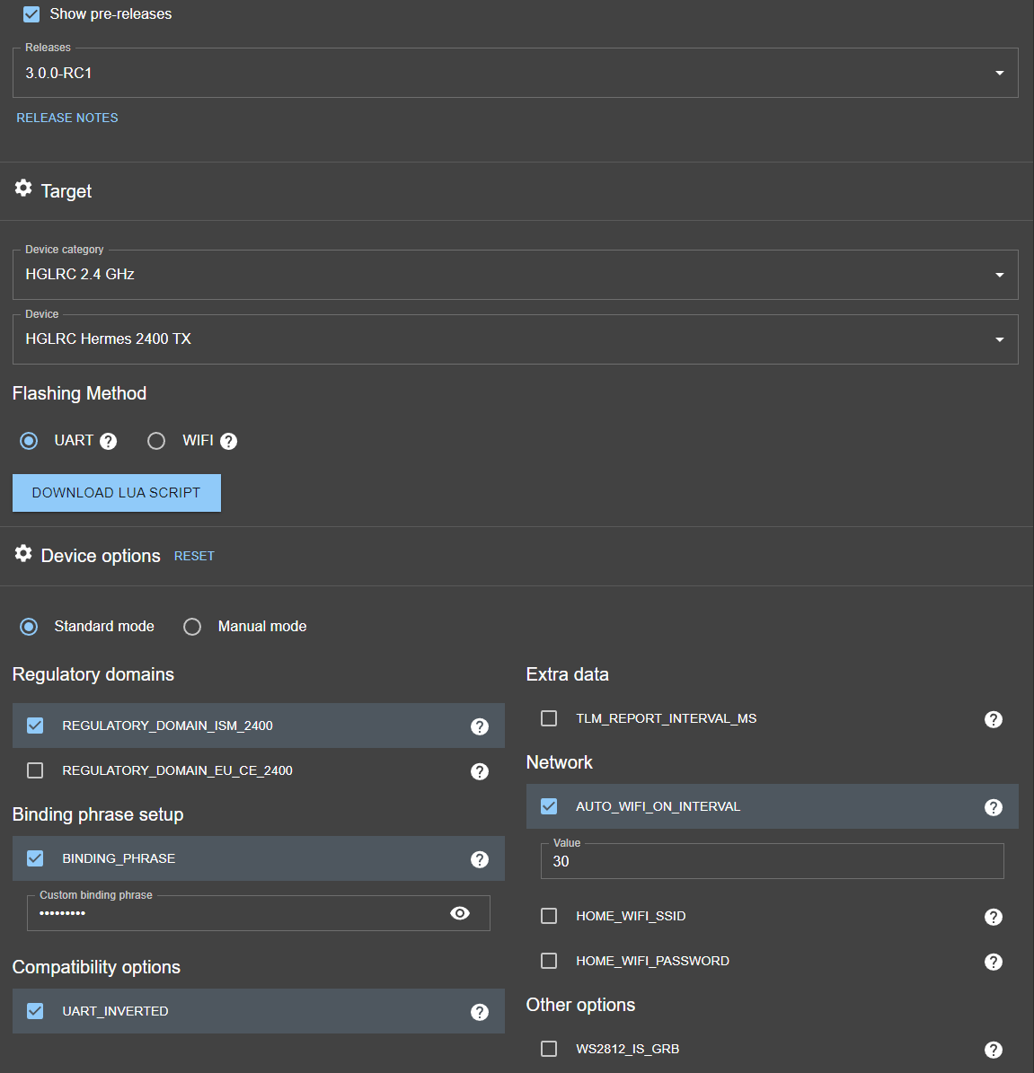 New LUA script got stuck on "Loading" with ExpressLRS3.0.0-RC1 flashed ...