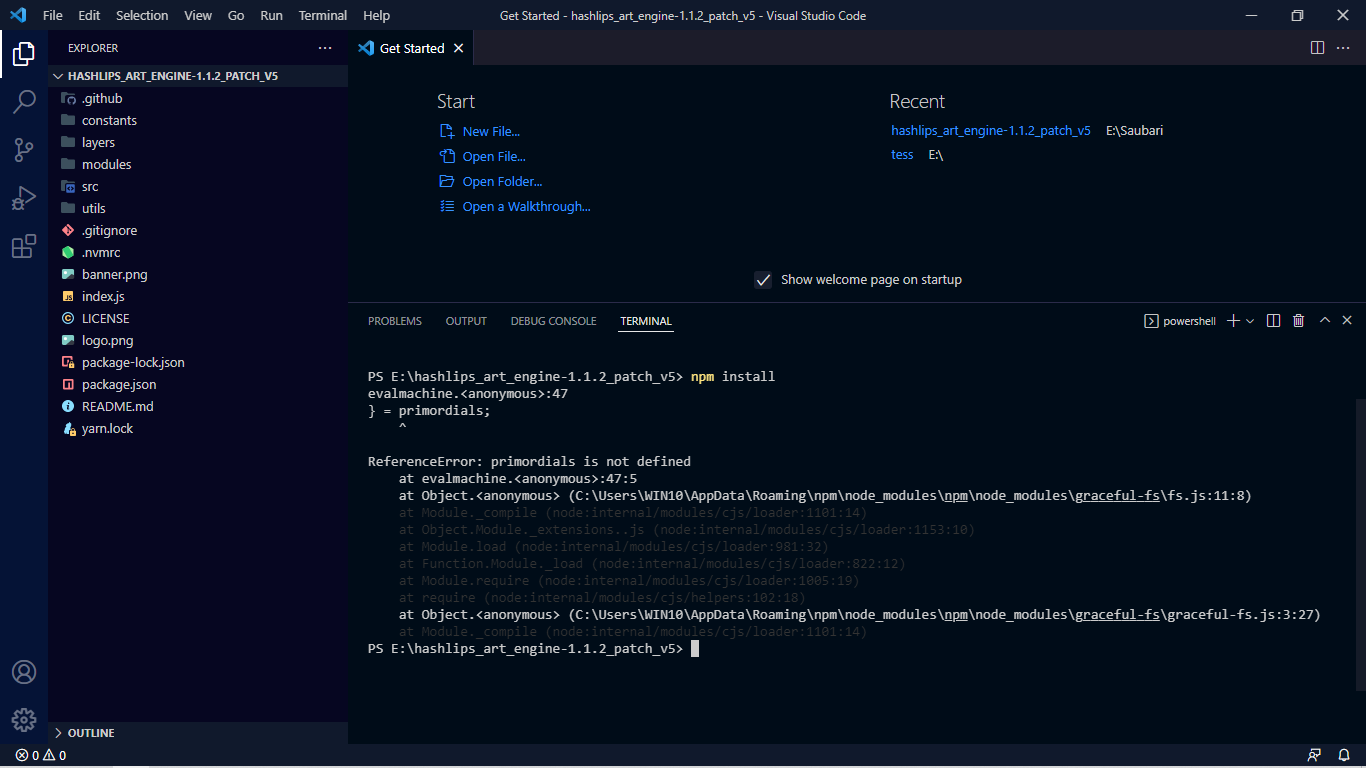 ReferenceError: primordials is not defined · Issue #681 · HashLips/hashlips_art_engine · GitHub