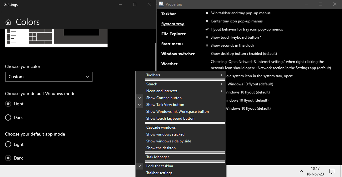 Inconsistent taskbar and tray menus appearance when "Skin taskbar and ...