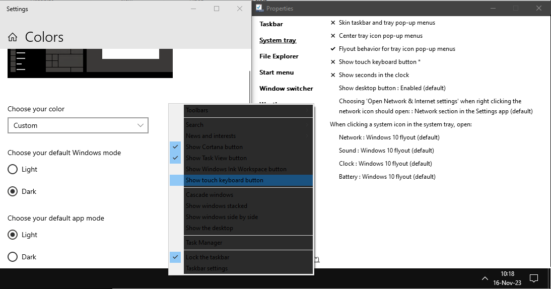 Inconsistent taskbar and tray menus appearance when "Skin taskbar and ...