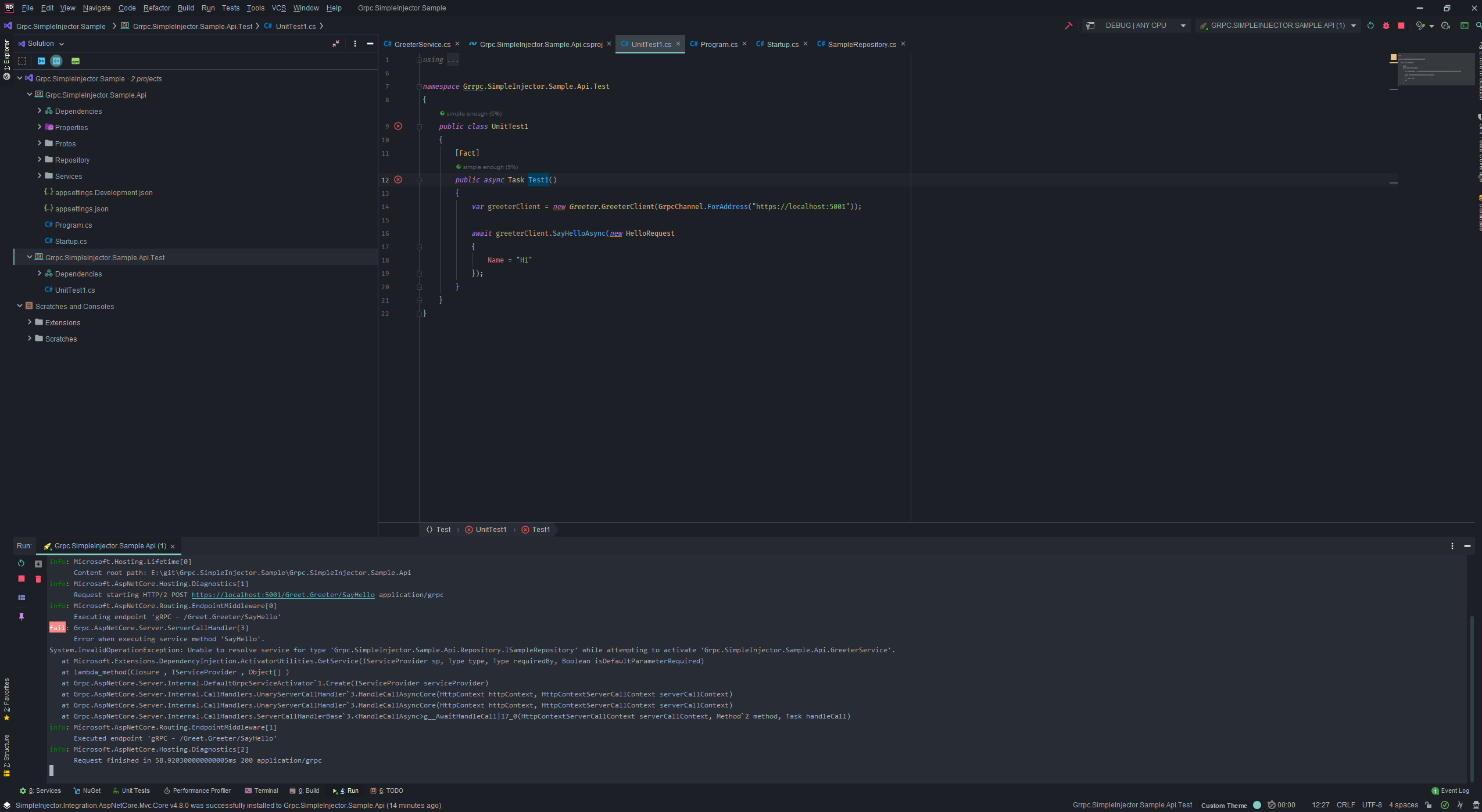 Support Grpc.AspNetCore integration · Issue #776 · simpleinjector/SimpleInjector · GitHub