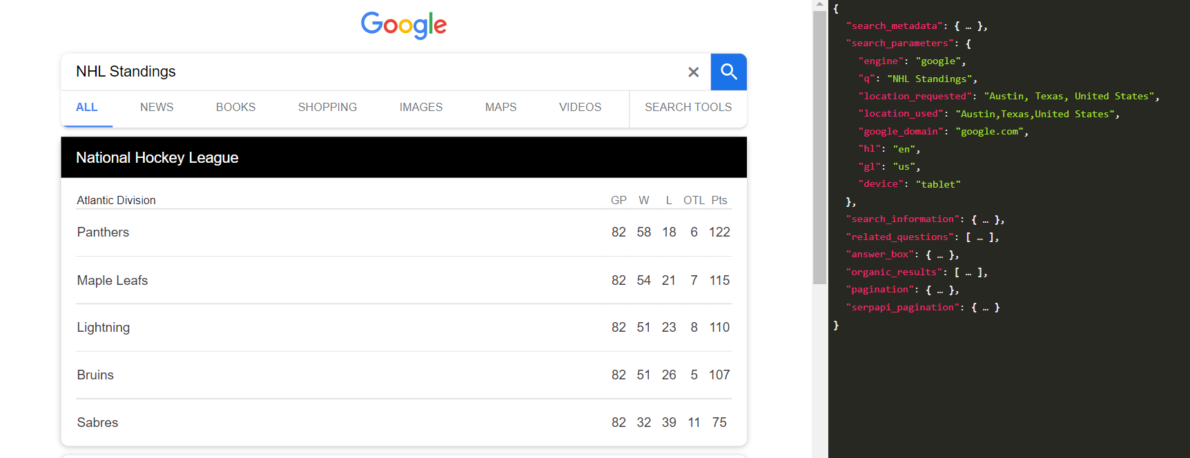 [Google Sports Results API] Standings Not Parsed on tablet with new UI · Issue #215 · serpapi ...