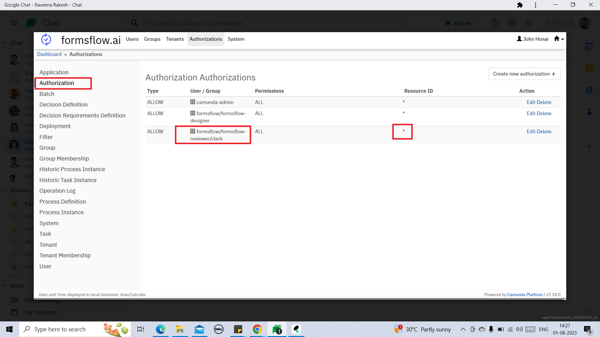 Removing the "camunda-admin" group from the formsflow-clerk users leads to empty form list. how ...