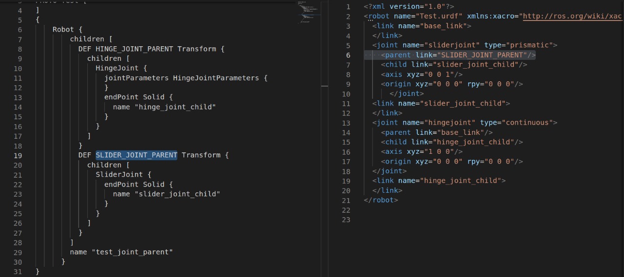 Wrong parent link for SliderJoint in generated URDF · Issue #5866 · cyberbotics/webots · GitHub