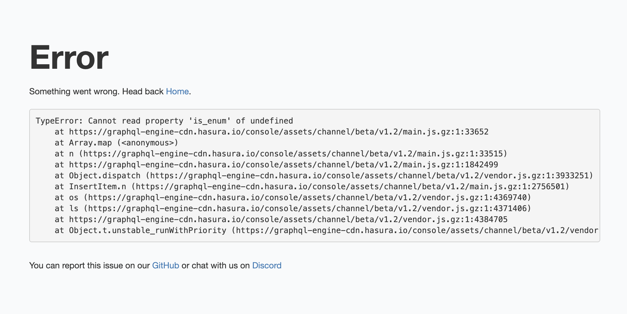 Hasura Console Error Typeerror Cannot Read Property Isenum Of Undefined · Issue 4444