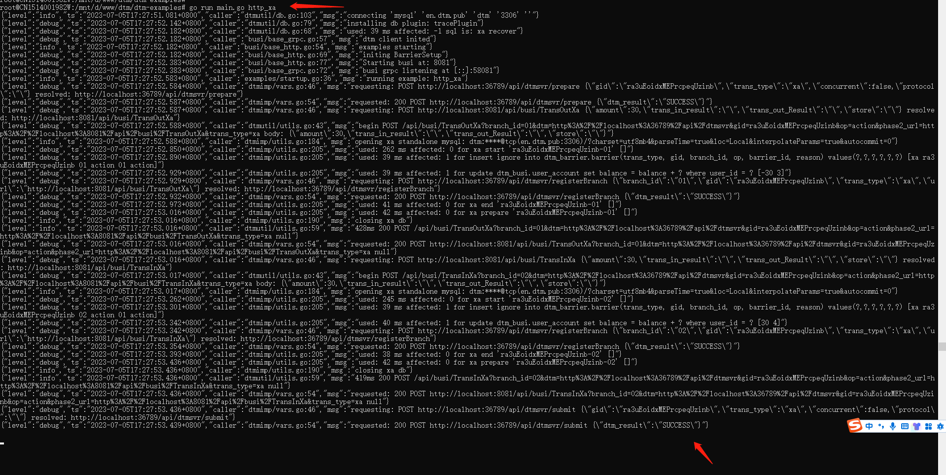 XA事务使用demo测试显示submit成功了，mysql中实际并没有提交事务 · Issue #444 · dtm-labs/dtm · GitHub