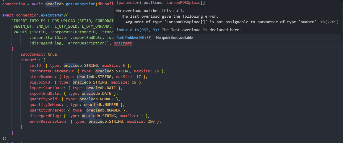 Executemany Constructor Error When Converting To Typescript · Issue 1294 · Oraclenode Oracledb