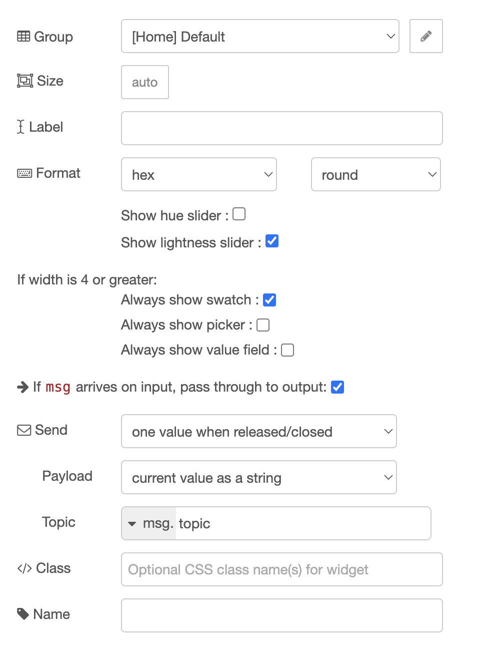 Widget: Colour Picker · Issue #46 · FlowFuse/node-red-dashboard · GitHub