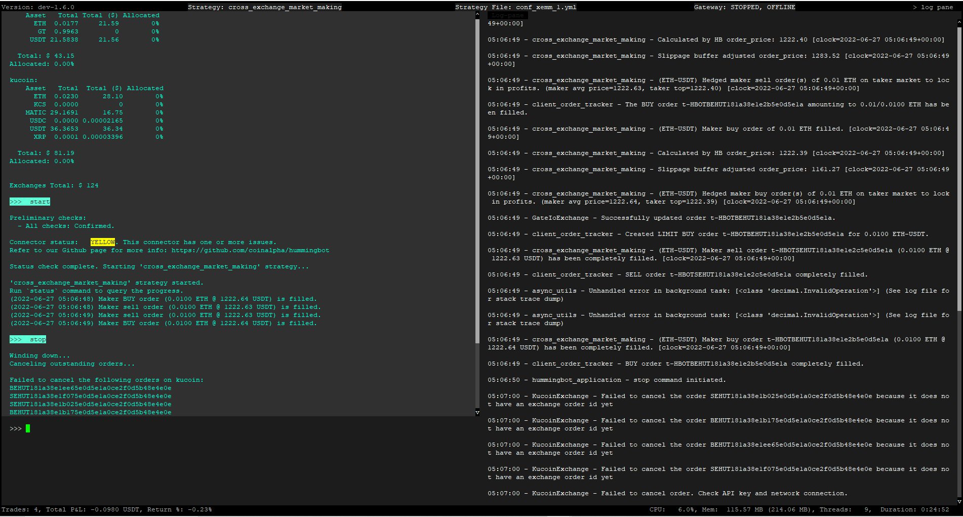 XEMM - Getting unhandled error after filled orders when using Kucoin as taker · Issue #5433 ...