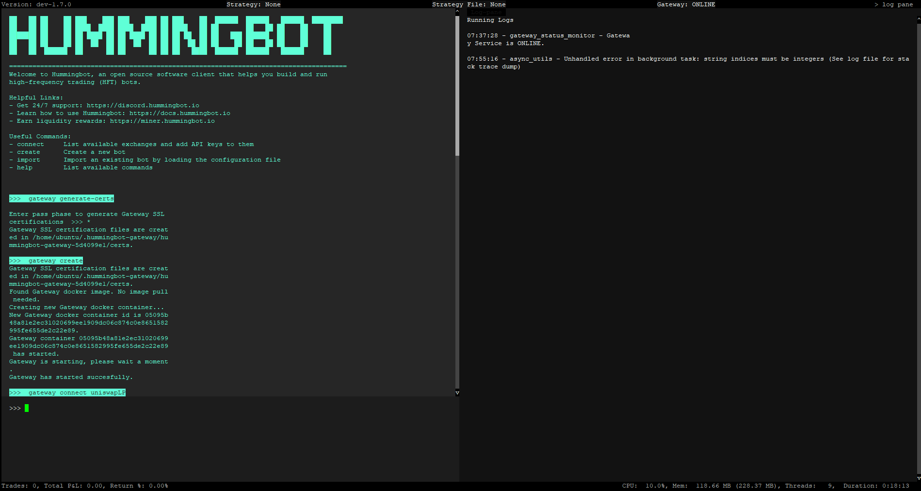 GatewayV2 - Failed to connect uniswapLP · Issue #5657 · hummingbot/hummingbot · GitHub