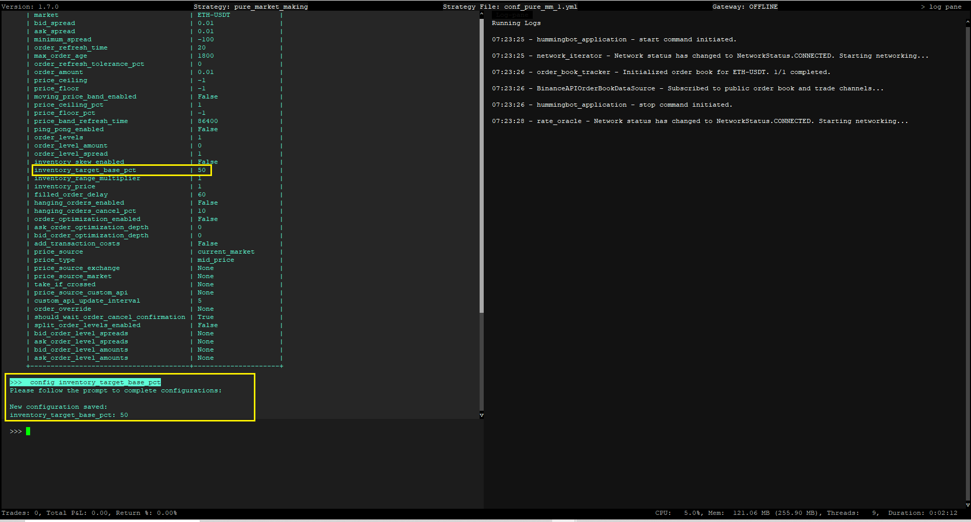 Client - Pure_MM & Avellaneda Inventory target base percentage config ...
