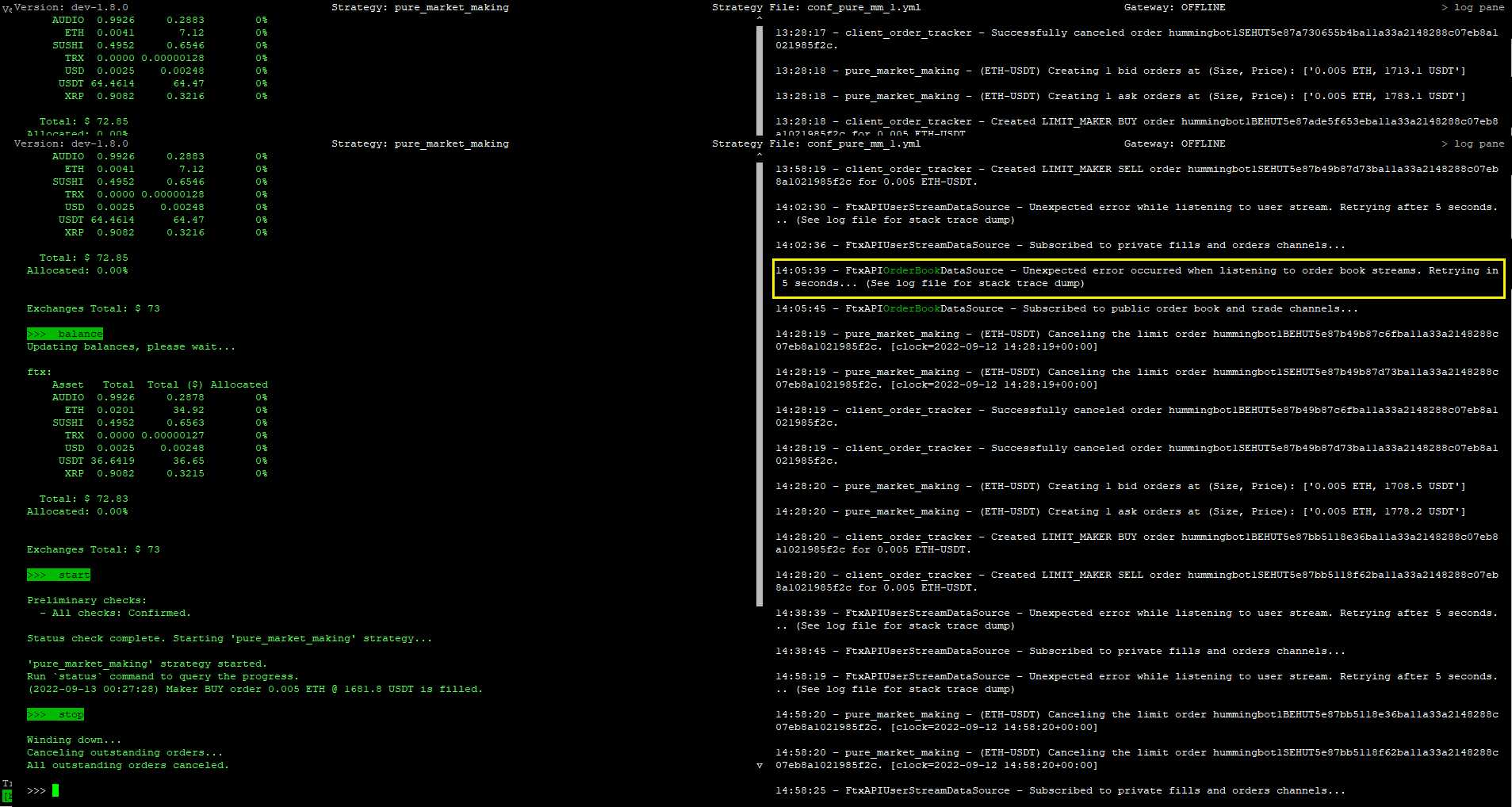 FTX - unexpected error occurred when listening to orderbook streams ...