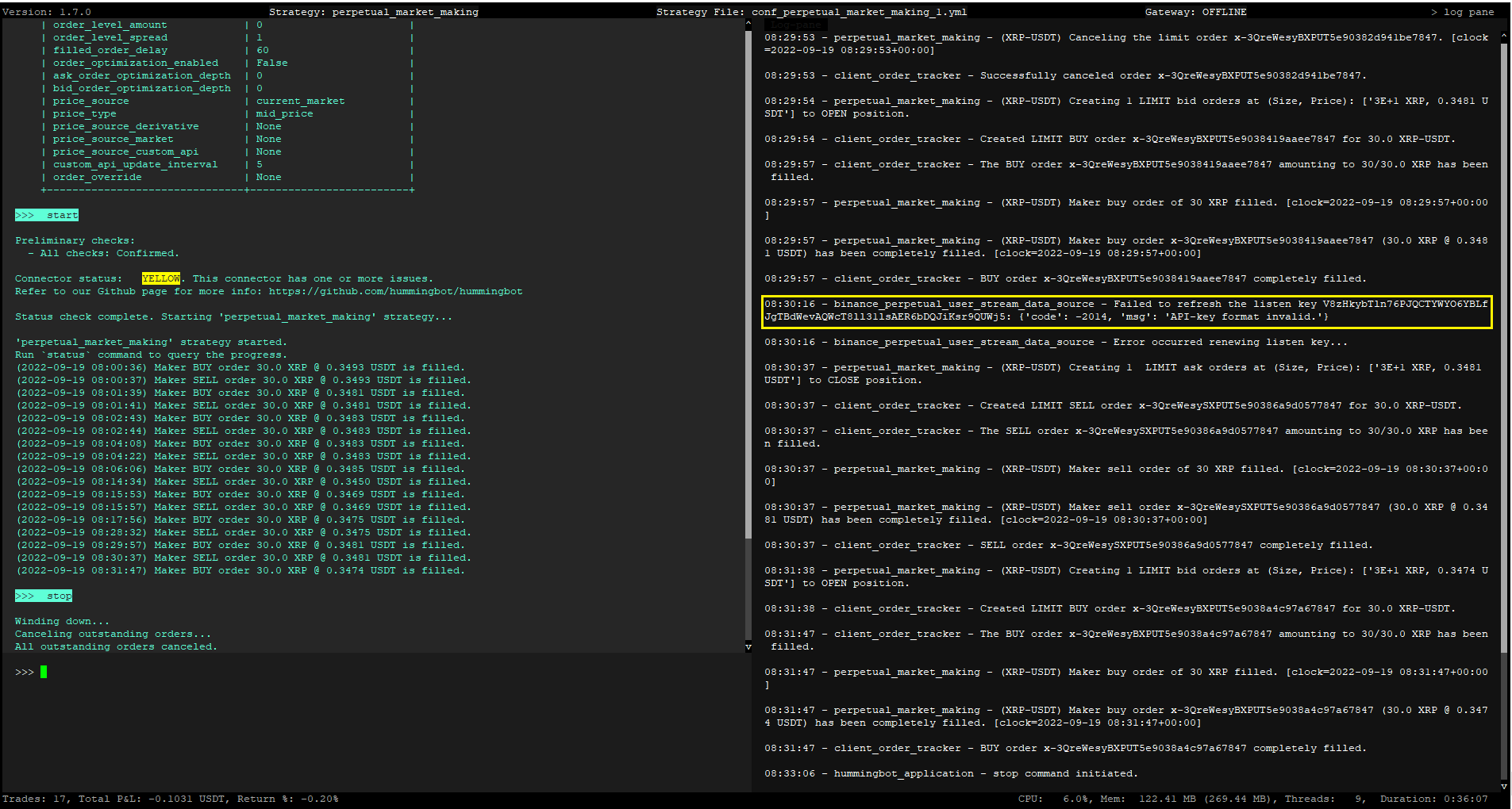 Binance perpetual - User stream data source Error occurred renewing ...