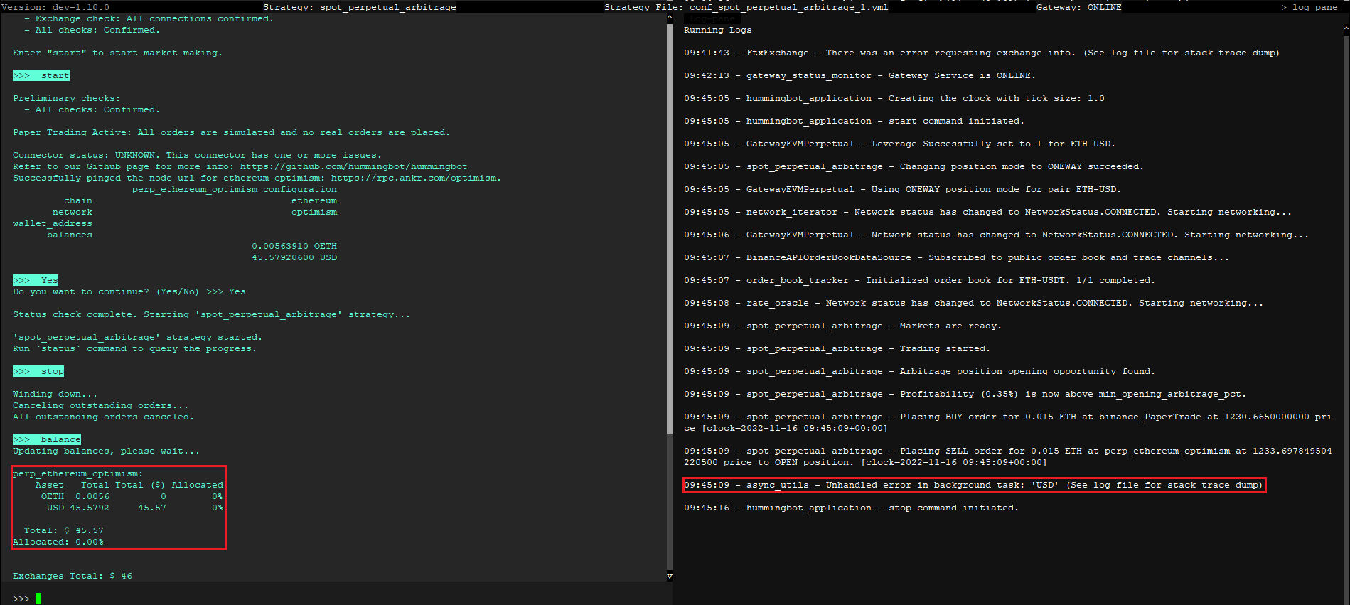 Perpetual protocol - Spot perpetual arbitrage opening position causes Unhandled error in ...