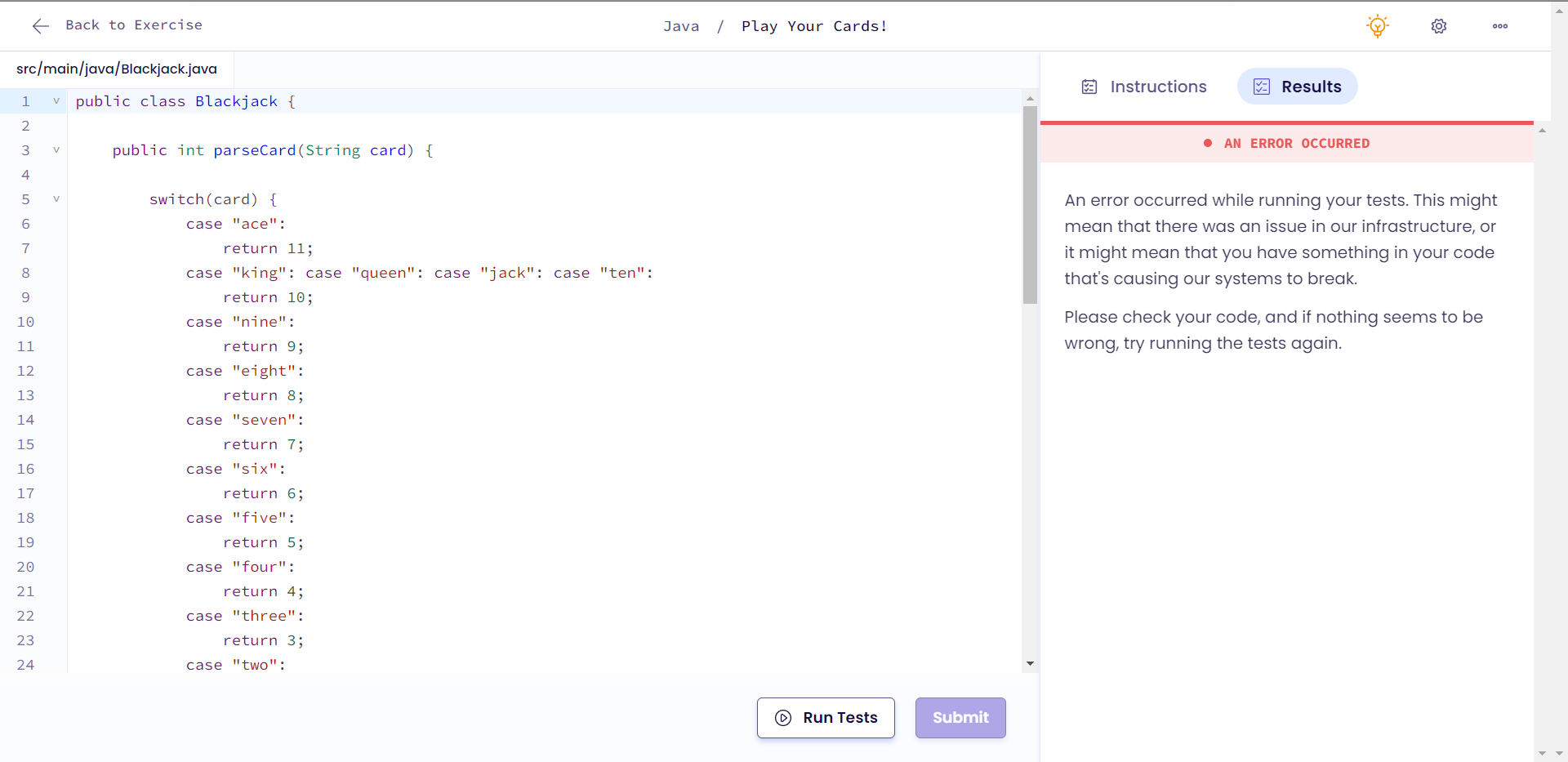 Run Tests An Error Occurred · Issue 6450 · Exercism Exercism · Github