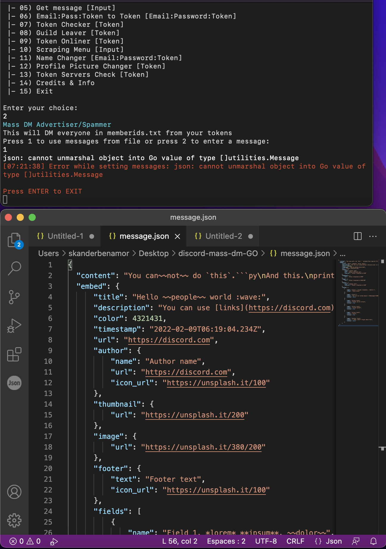 error Message.Json · Issue #207 · V4NSH4J/discord-mass-DM-GO · GitHub