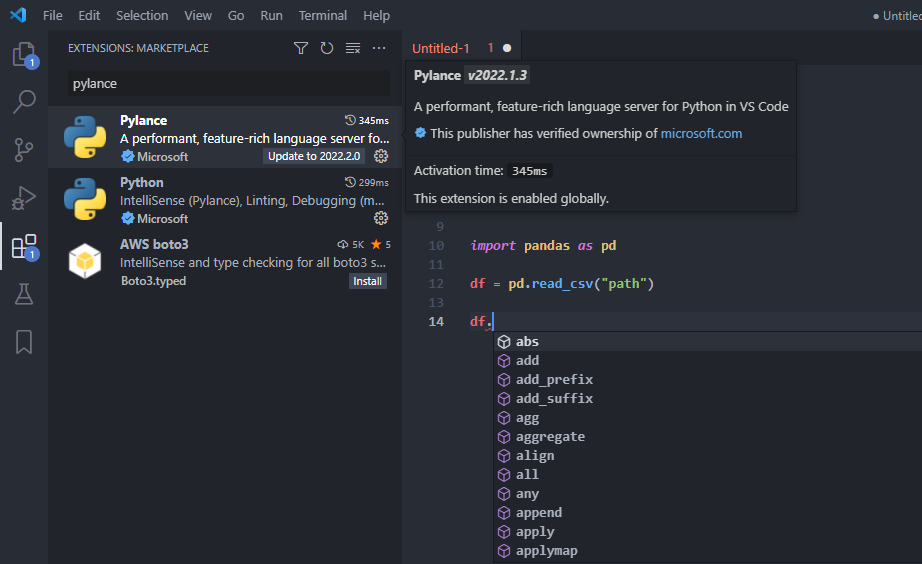 Completions for a DataFrame not showing up anymore · Issue #2302 · microsoft/pylance-release ...