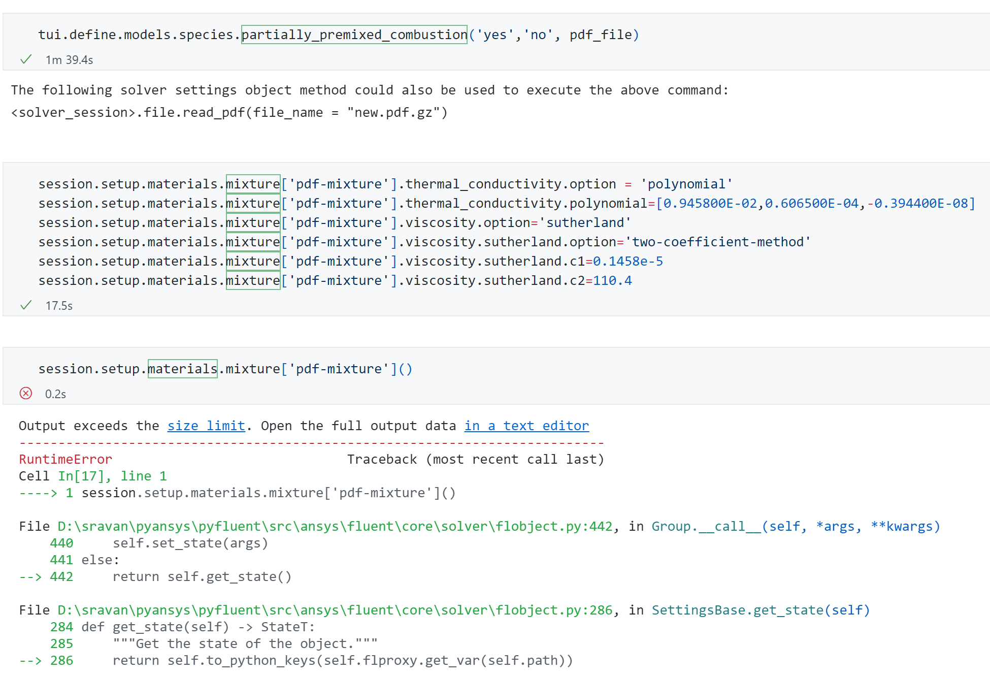 getting the state of material after setting combustion model gives error · Issue #2118 · ansys ...