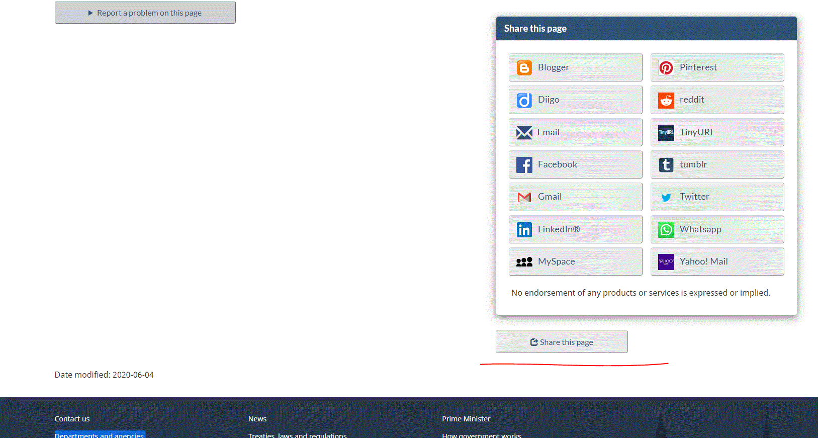 Share this page in the pre-footer always display the pup up page - how ...