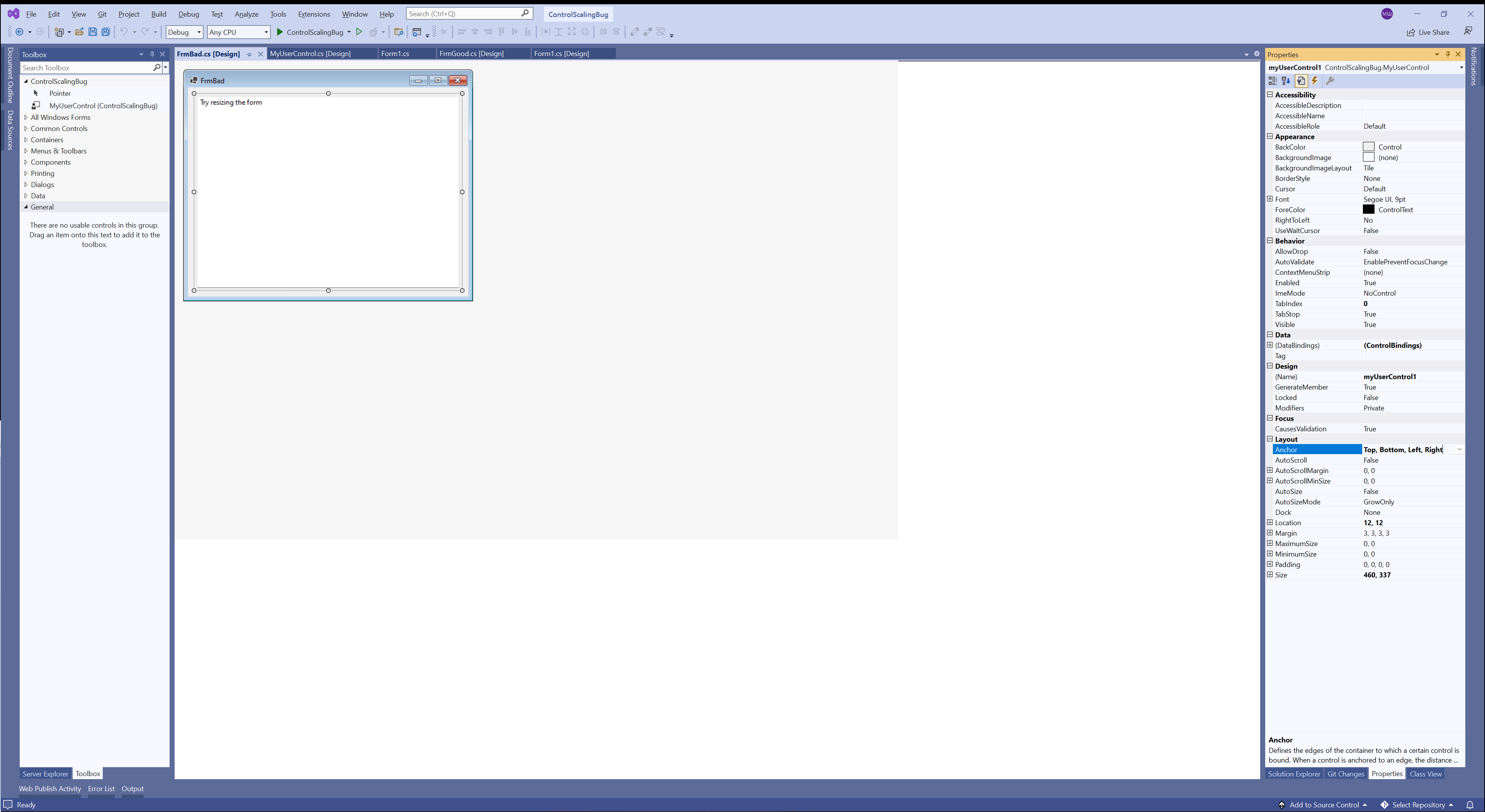 Anchors of user control don't work when scaling on high DPI · Issue #6381 · dotnet/winforms · GitHub