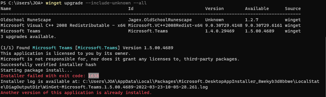 Microsoft Teams not updating · Issue #2039 · microsoft/winget-cli · GitHub