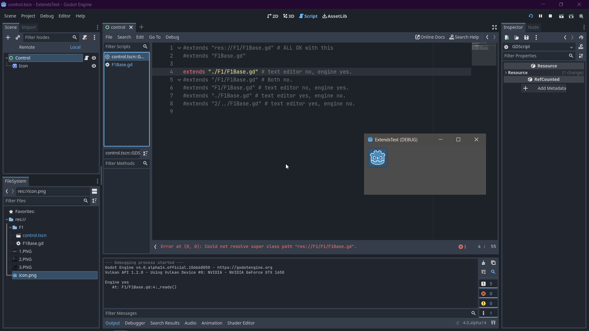 [Godot4 a14] Can't extends gd with relative path · Issue #64865 · godotengine/godot · GitHub