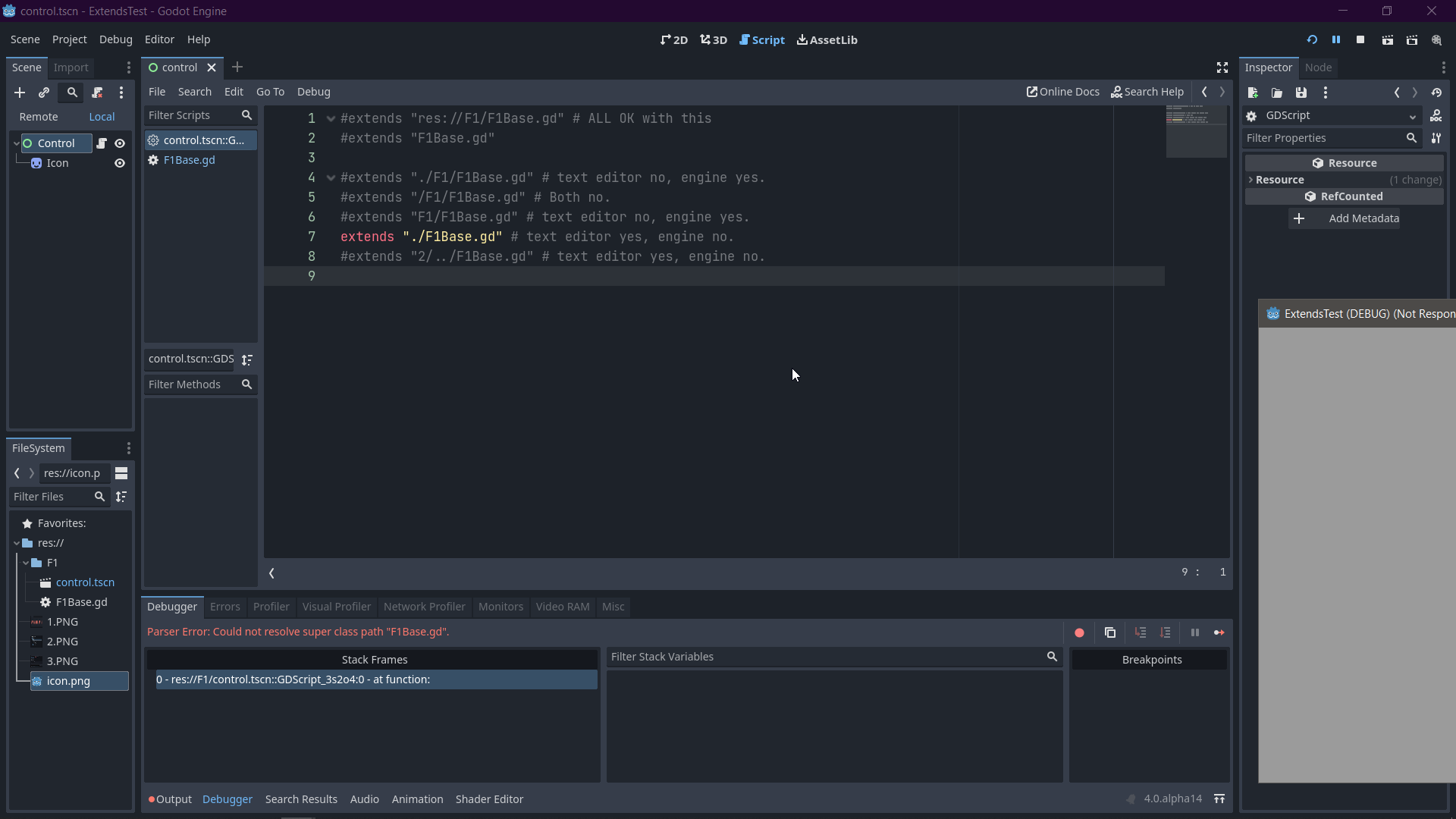 [Godot4 a14] Can't extends gd with relative path · Issue #64865 · godotengine/godot · GitHub