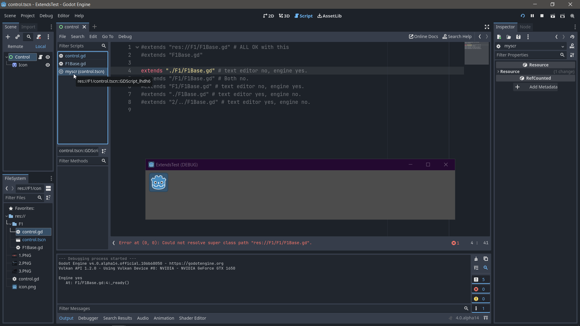 [Godot4 a14] Can't extends gd with relative path · Issue #64865 · godotengine/godot · GitHub