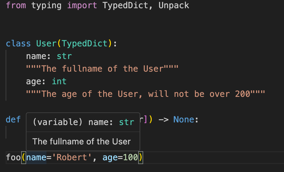 Show docstrings on keys of TypedDicts when Unpacked into kwargs · Issue ...