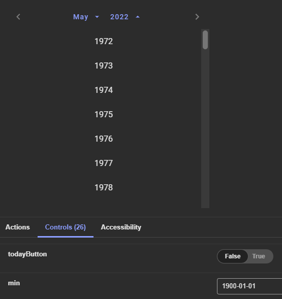 [calendar] year dropdown constrained by default yearRange even when min ...