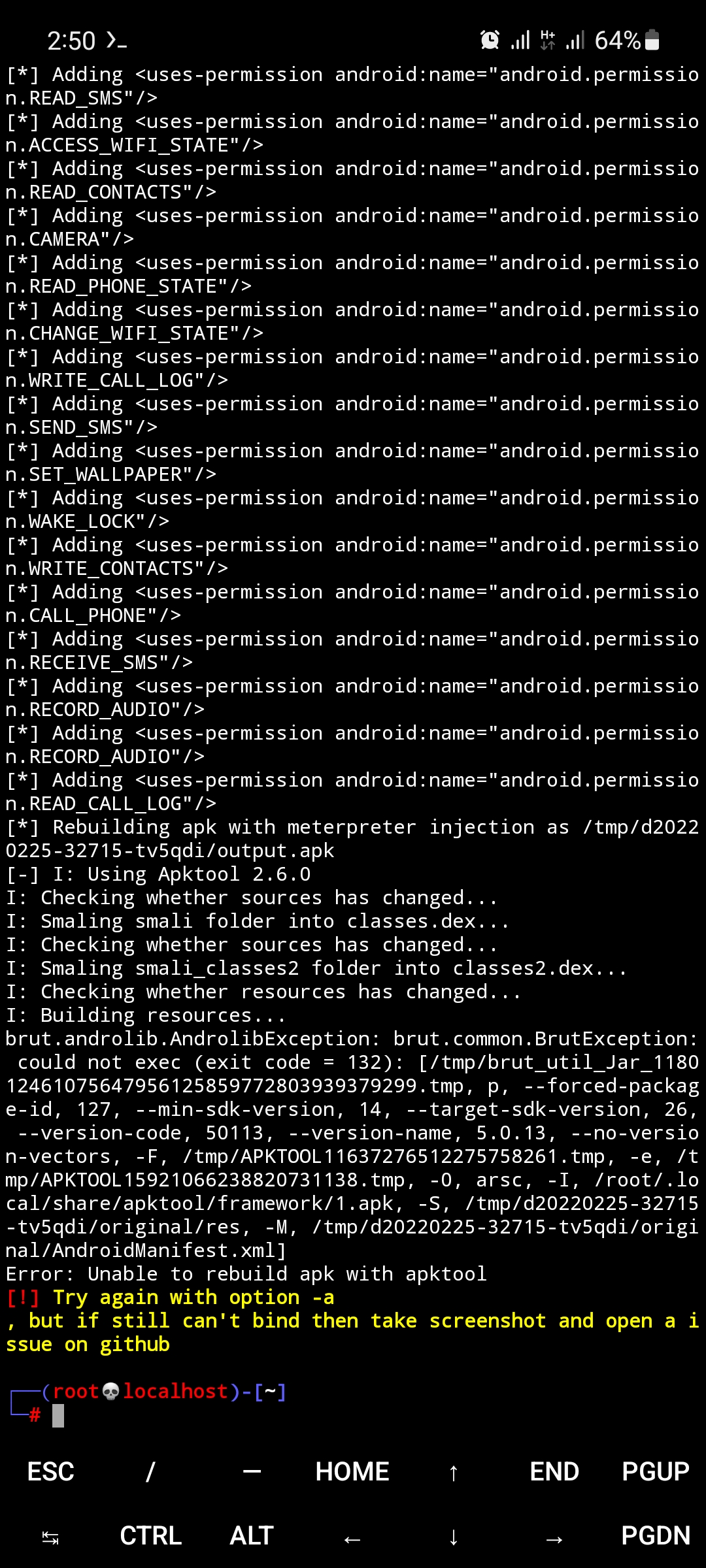 Can't Recompile any android app. Exit code 132 · Issue #2330 · iBotPeaches/Apktool · GitHub