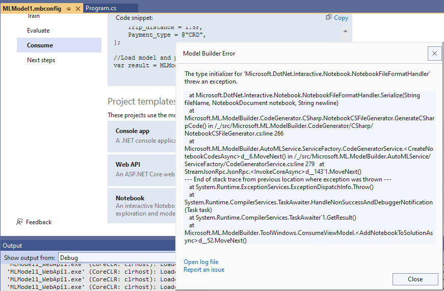 Add Notebook failed with model builder error on the Consume page. · Issue #2124 · dotnet ...