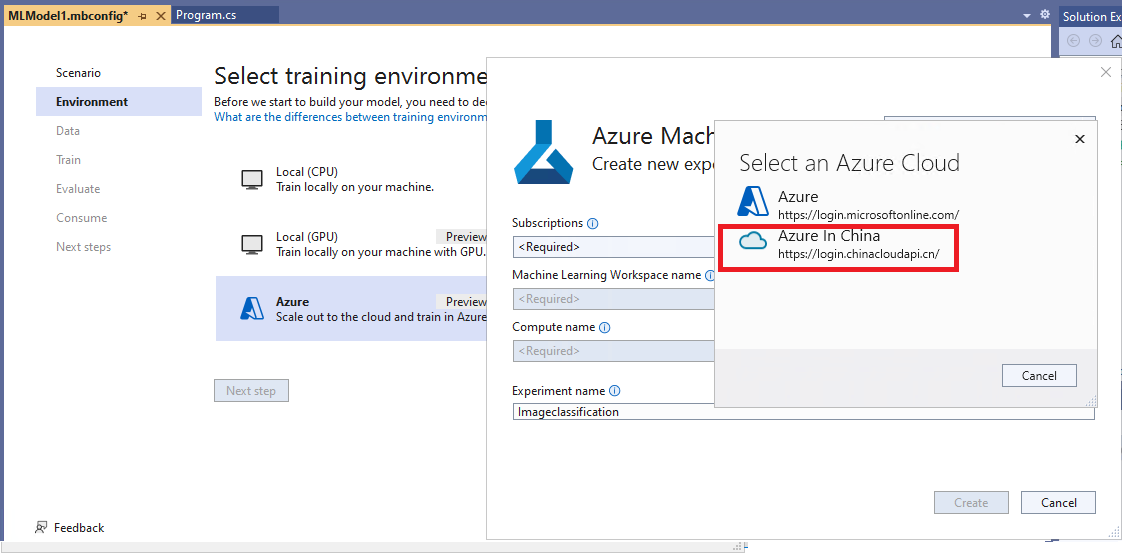 Authentication failed when using Chinese Azure with modelbuilder · Issue #2134 · dotnet ...