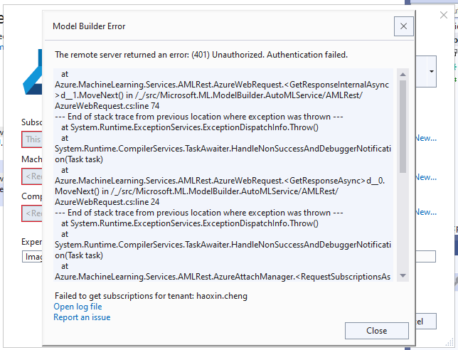 Authentication failed when using Chinese Azure with modelbuilder · Issue #2134 · dotnet ...