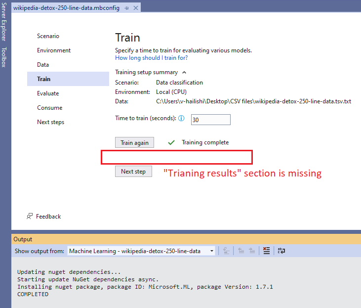 Training result section is missing on the Training page for all scenarios. · Issue #2208 ...