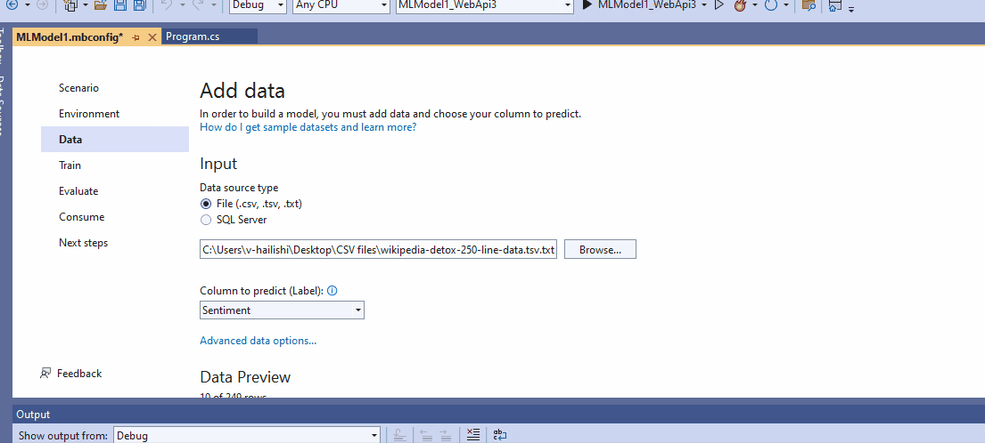 Column separator option cannot be changed successful on the "Advanced data options->Data ...