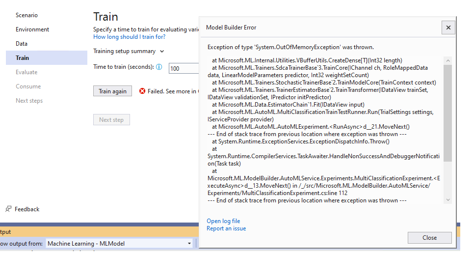Data classification: VS would be crashed after click "Start training ...