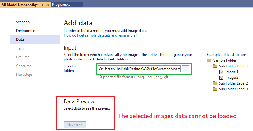 Image classification-Local: The selected images data cannot be loaded on the Data page. · Issue ...