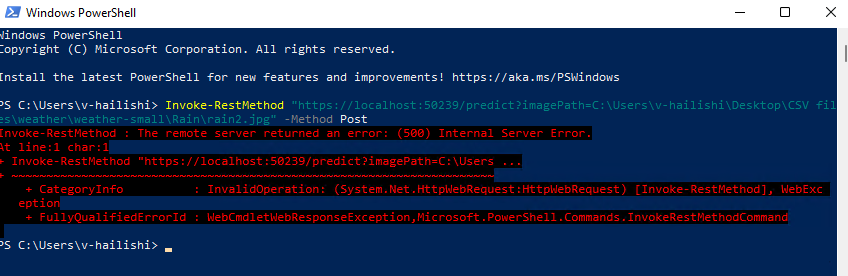 Image classification-Azure: Generated Web API is running failed with error 500. · Issue #2227 ...