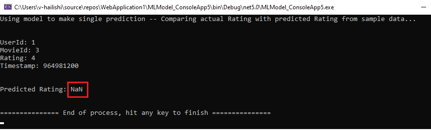Recommendation: The predicted rating is garbled on the Evaluate page ...