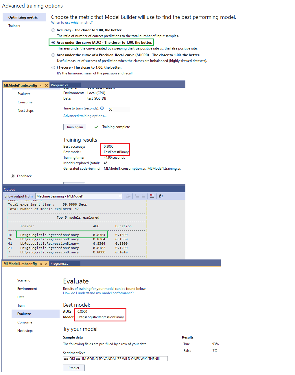 Data classification: The best model and its value are wrong for the metric "Log-Loss Reduction ...