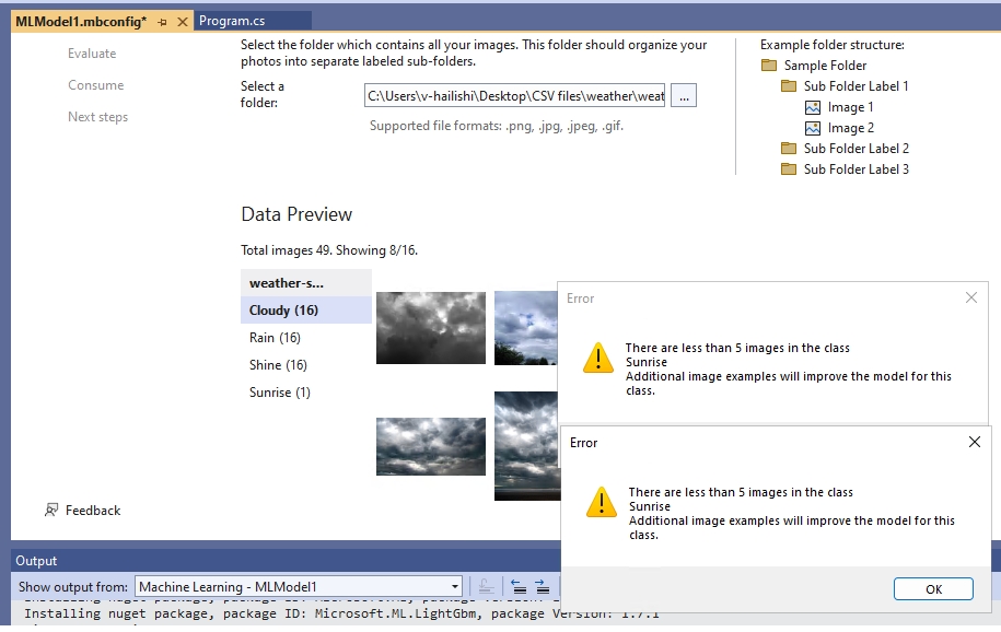 Image classification: The error dialog was repeated when selecting a ...