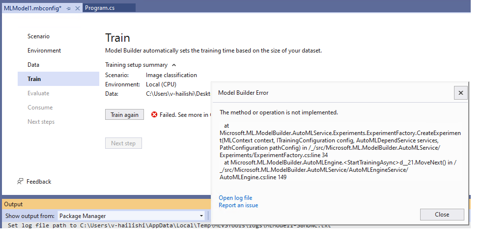 Local image classfication is failed · Issue #2278 · dotnet/machinelearning-modelbuilder · GitHub