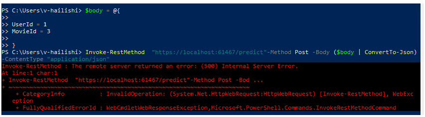 Recommendation: Generated Web API is running failed with error 500 when using metric "RMSE" or ...
