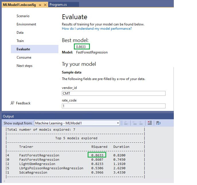 Value predication: The value for the best evaluation metric "RSquared" is wrong on the Evaluate ...