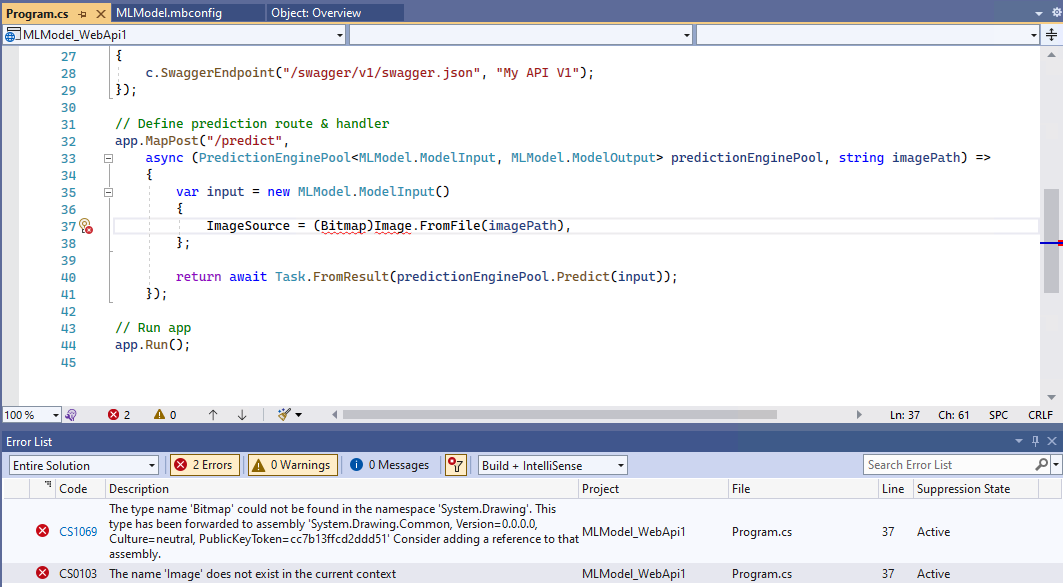 Image Classification Azureandobject Detection The Generated Web Api Project Run Failed · Issue 
