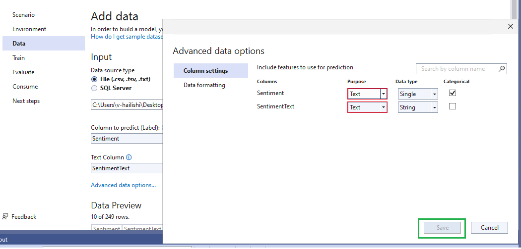 Text classification: Save button should be disabled if select multiple ...