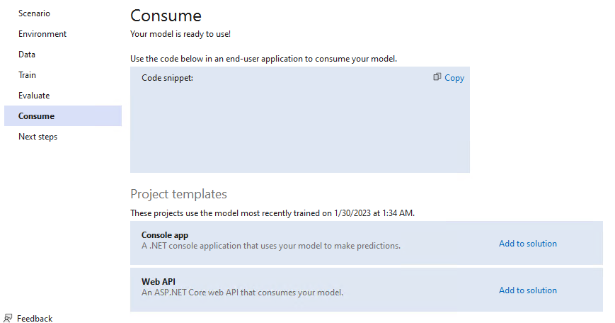 Sentence similarity: The Code snippet would be blank on the Consume page after you close and ...