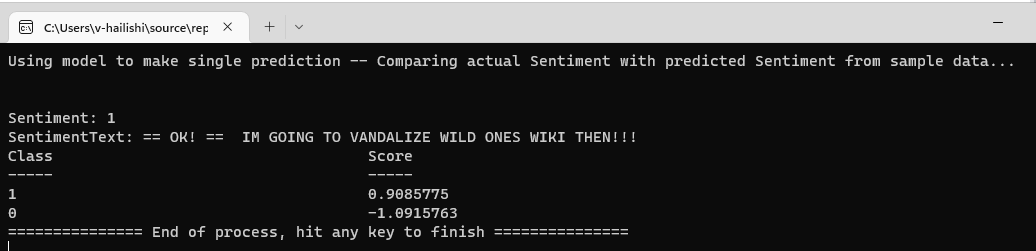 Text classification: The generated console app project is running failed with error "Fallback to ...